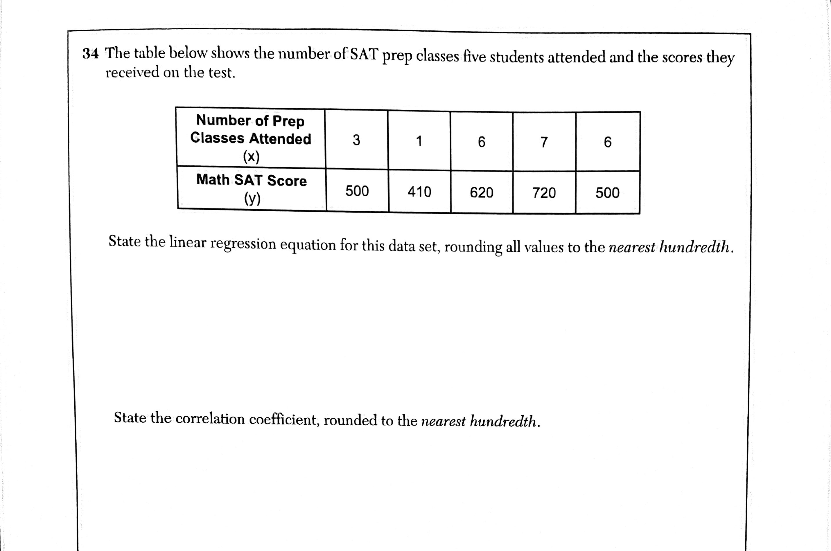 Solved The table below shows the number of SAT prep classes | Chegg.com