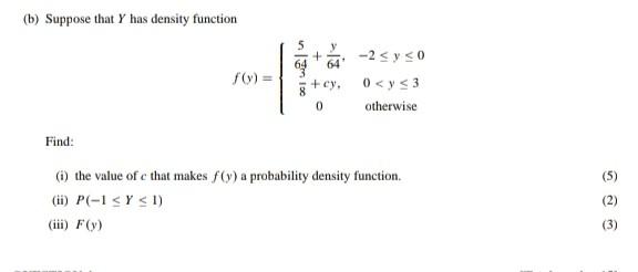 Solved (b) Suppose that Y has density function | Chegg.com