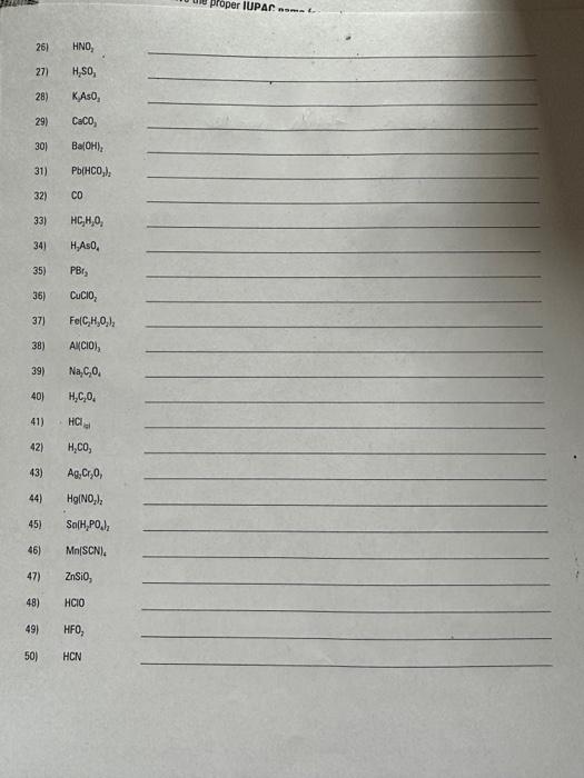 Solved Nomenclature Worksheet Part 1: Give the proper IUPAC | Chegg.com