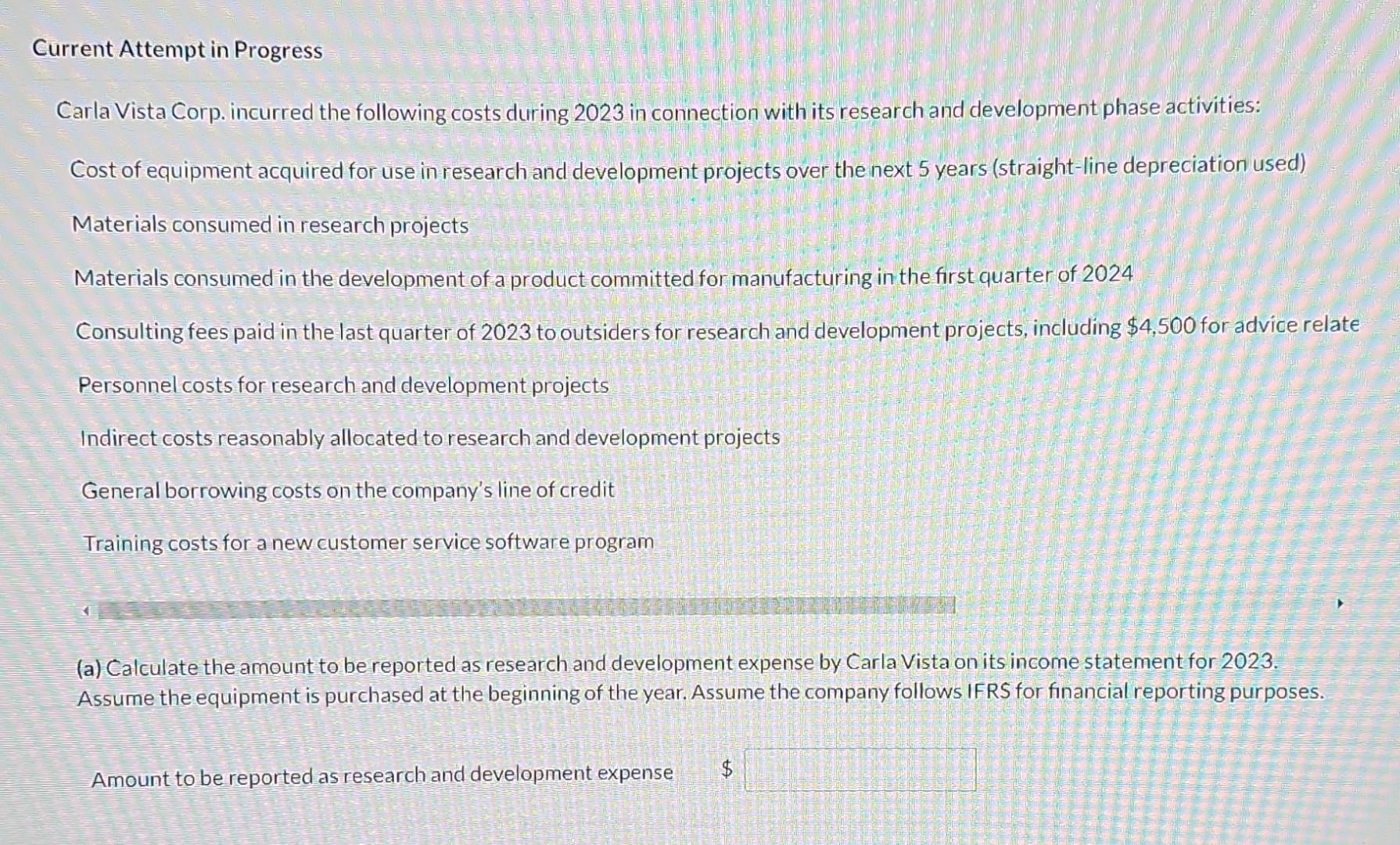 Solved Current Attempt in Progress Carla Vista Corp. | Chegg.com