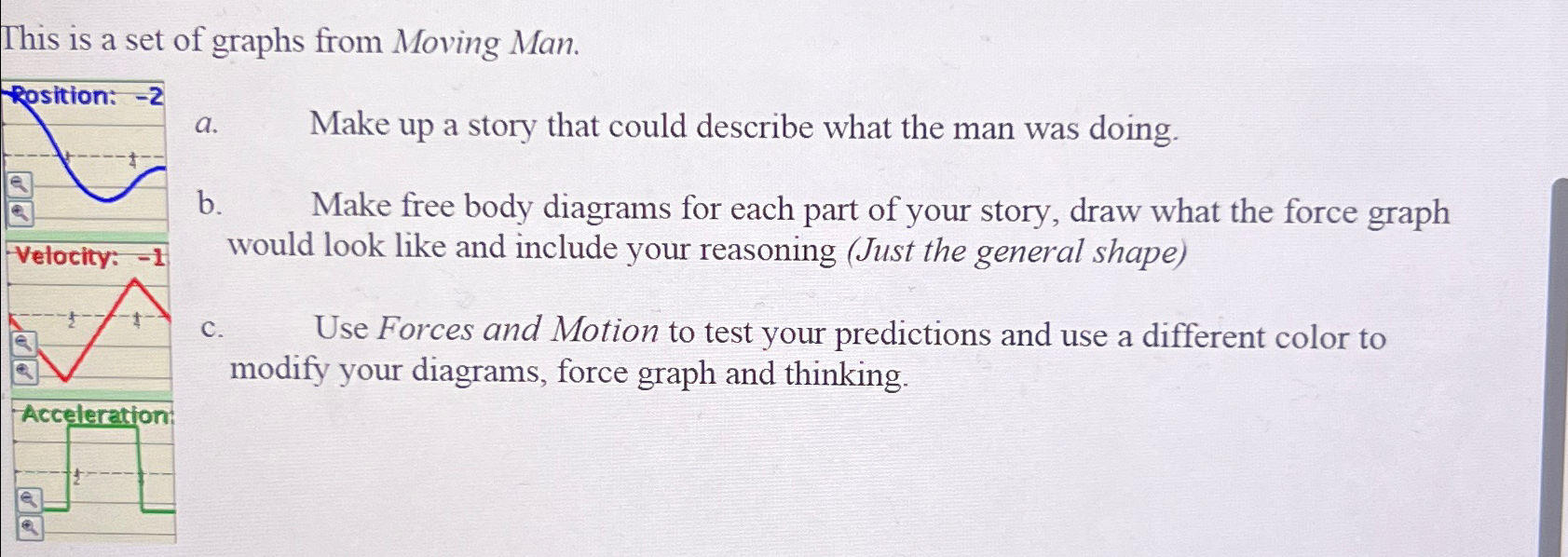 Solved This is a set of graphs from Moving Man.a. ﻿Make up a | Chegg.com