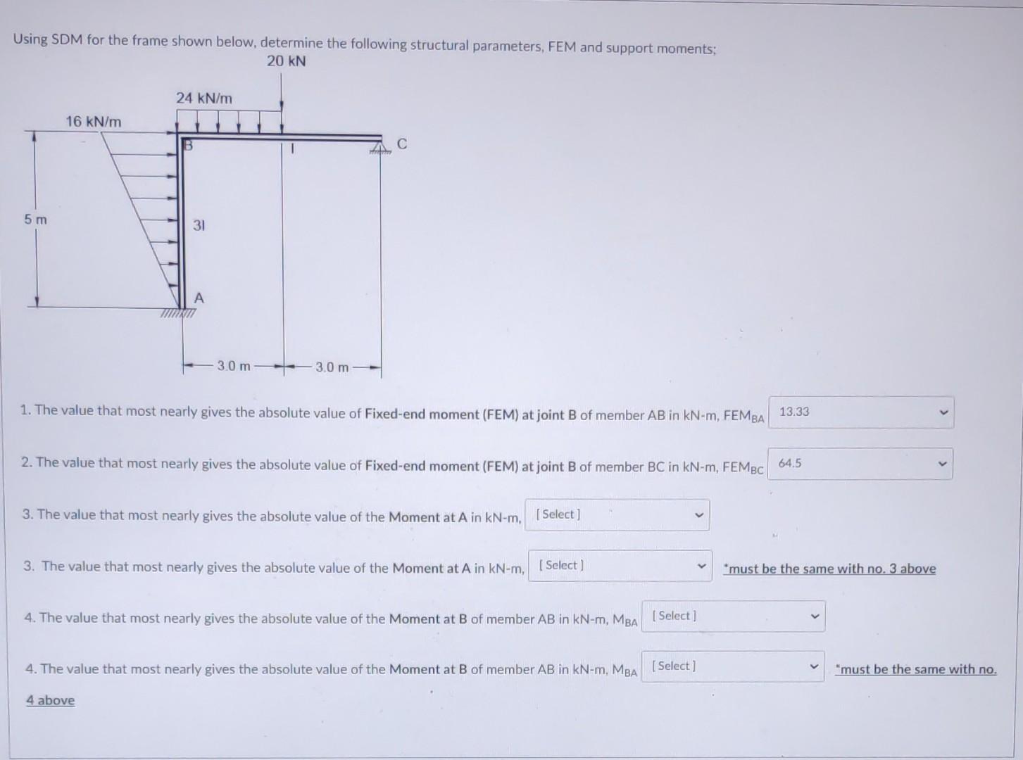 Solved Using SDM for the frame shown below, determine the | Chegg.com