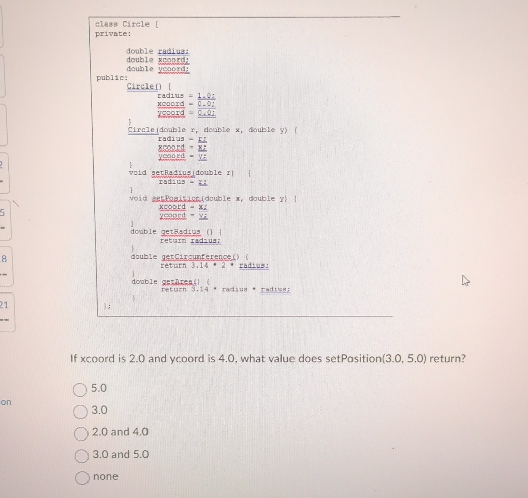Solved If xcoord is 2.0 ﻿and y coord is 4.0, ﻿what value | Chegg.com