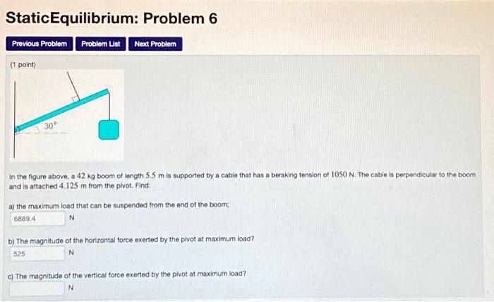 Solved Static Equilibrium: Problem 6 Previous Problem | Chegg.com