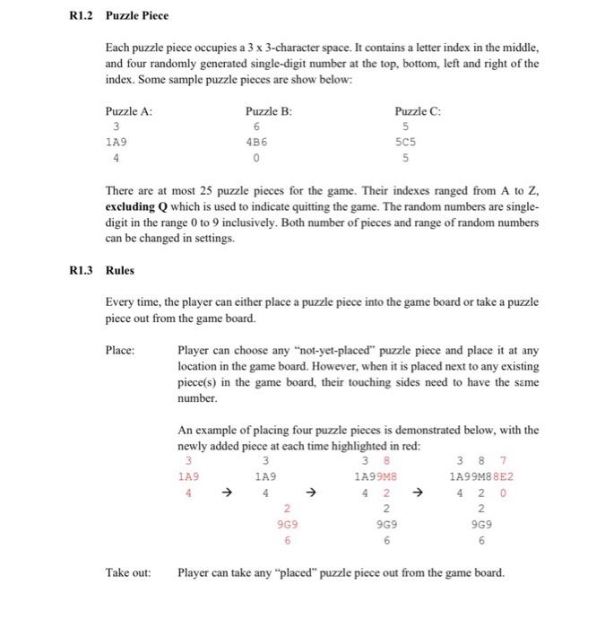 Solved R1.2 Puzzle Piece Each puzzle piece occupies a 3 x | Chegg.com