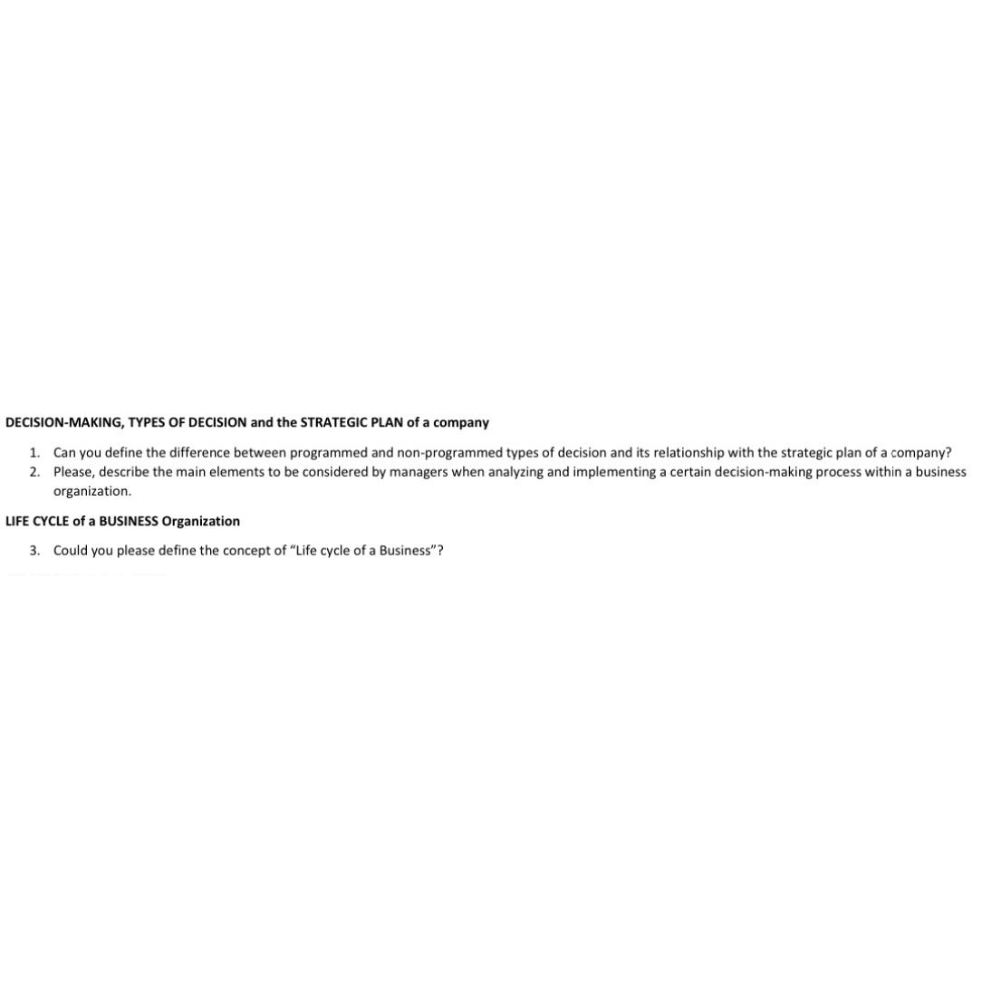 Solved DECISION-MAKING, TYPES OF DECISION and the STRATEGIC | Chegg.com