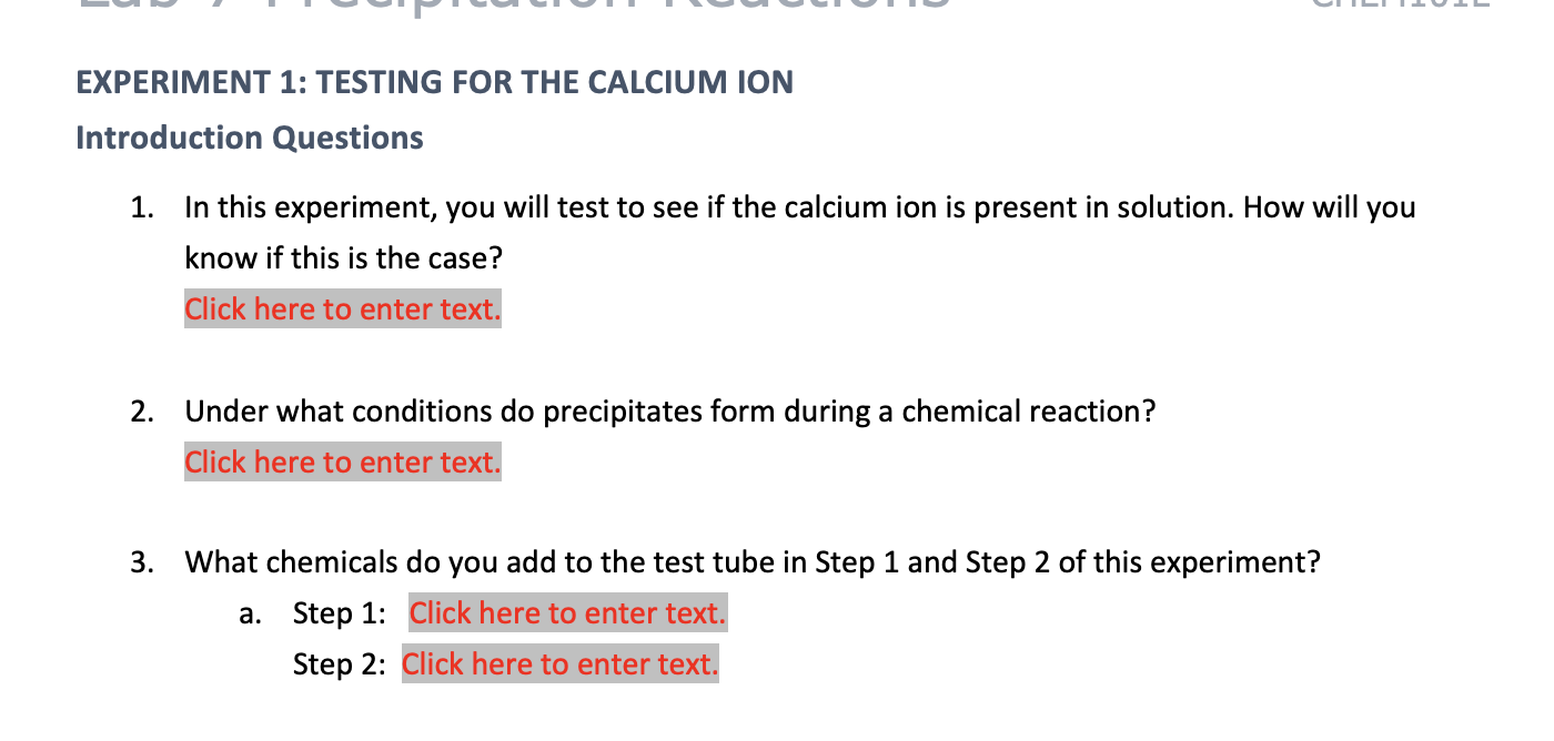 Solved EXPERIMENT 1: TESTING FOR THE CALCIUM IONIntroduction | Chegg.com