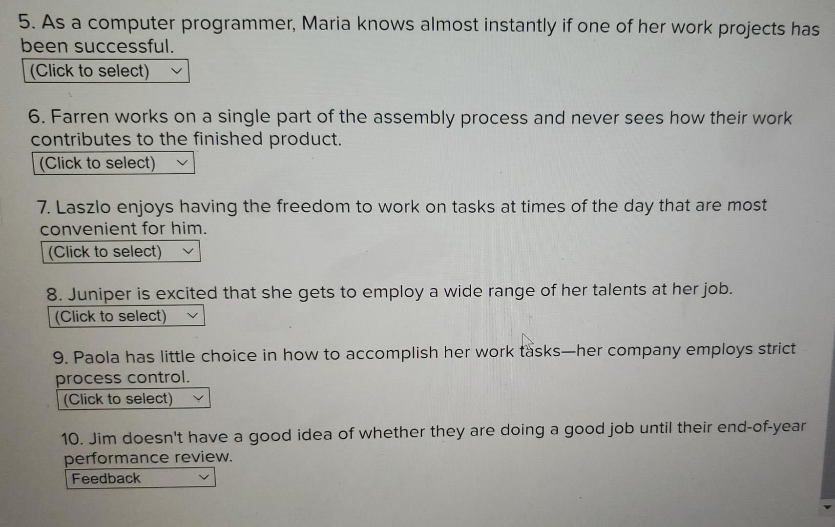 Solved The Five Core Job Characteristics The job | Chegg.com