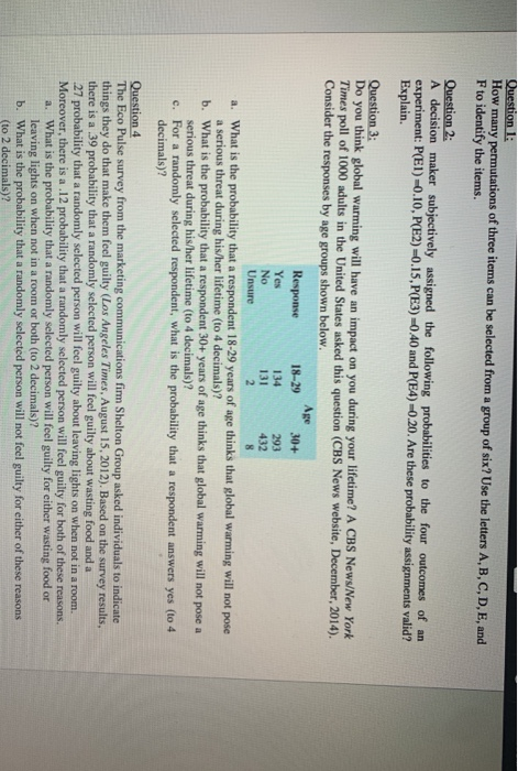 Solved Question 1: How many permutations of three items can | Chegg.com