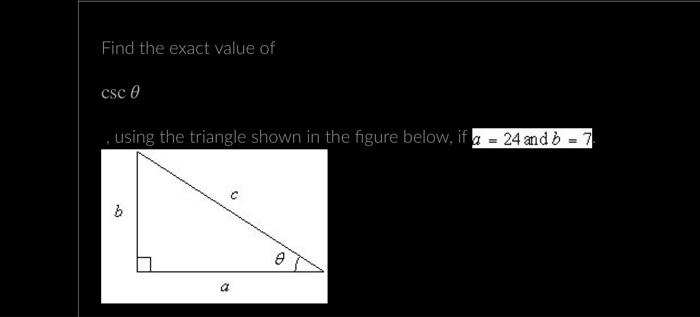 Solved Find the exact value of cscθ , using the triangle | Chegg.com