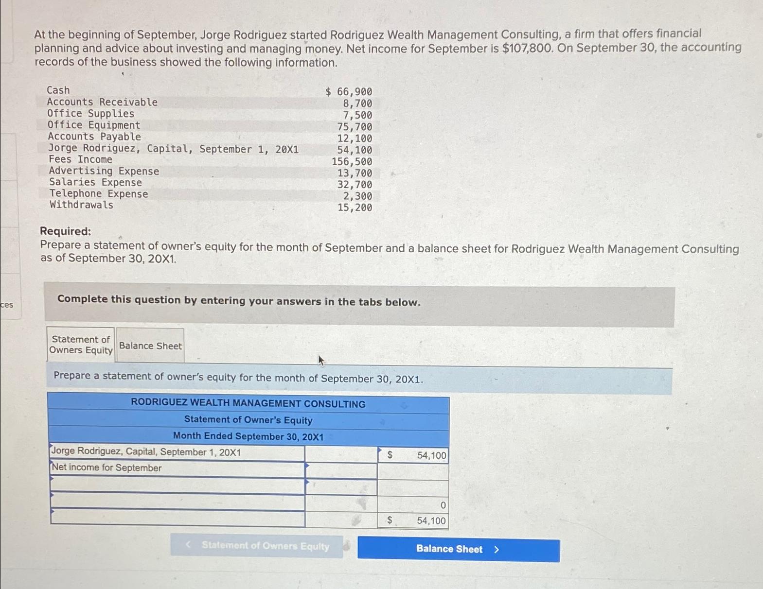 Solved At the beginning of September, Jorge Rodriguez | Chegg.com