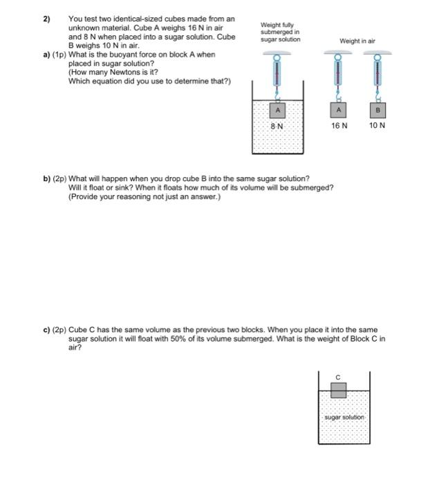 Solved 2) You test two identical-sized cubes made from an | Chegg.com