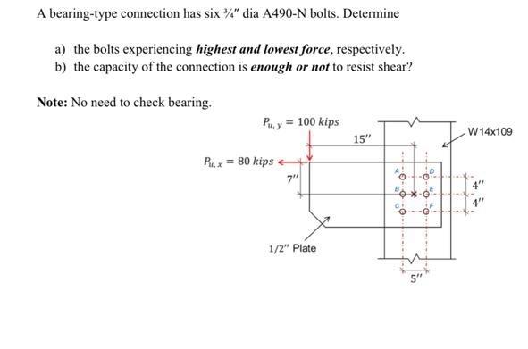 Solved A bearing-type connection has six \" dia A490-N | Chegg.com