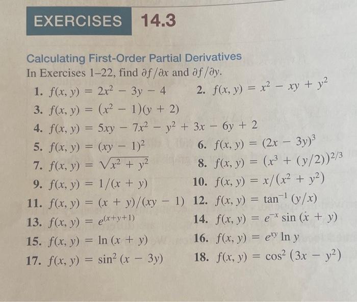 Solved Calculating First Order Partial Derivatives In