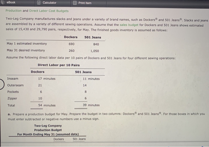Solved eBook Calculator Print Item Production and Direct | Chegg.com