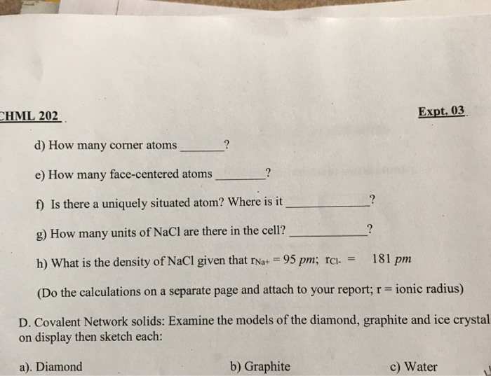 Solved CHML 202 Expt.03 d) How many corner atoms e) How many | Chegg.com