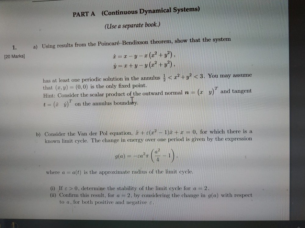 PART A (Continuous Dynamical Systems) (Use a separate | Chegg.com