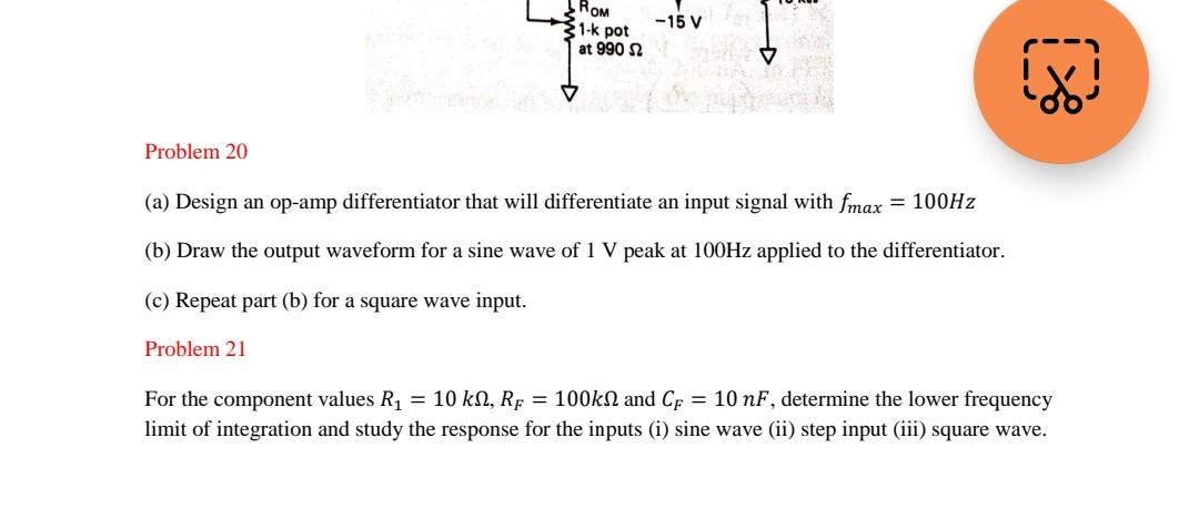 Solved (a) Design an op-amp differentiator that will | Chegg.com