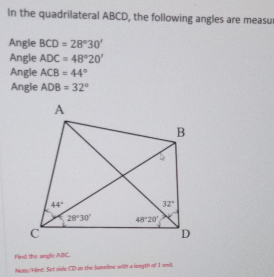 Solved In the quadrilateral ABCD, the following angles are | Chegg.com