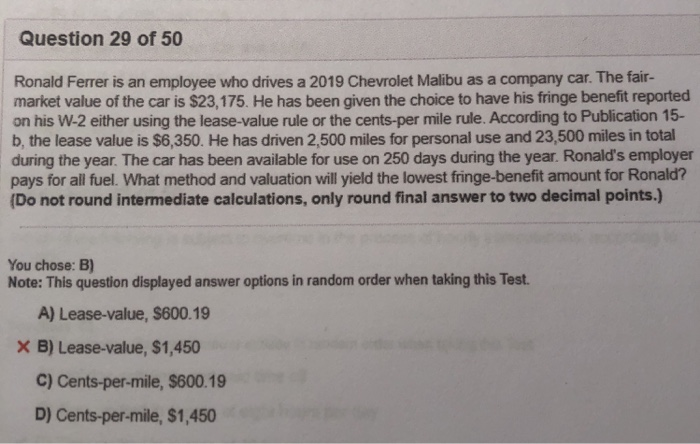 Solved Question 29 of 50 Ronald Ferrer is an employee who | Chegg.com