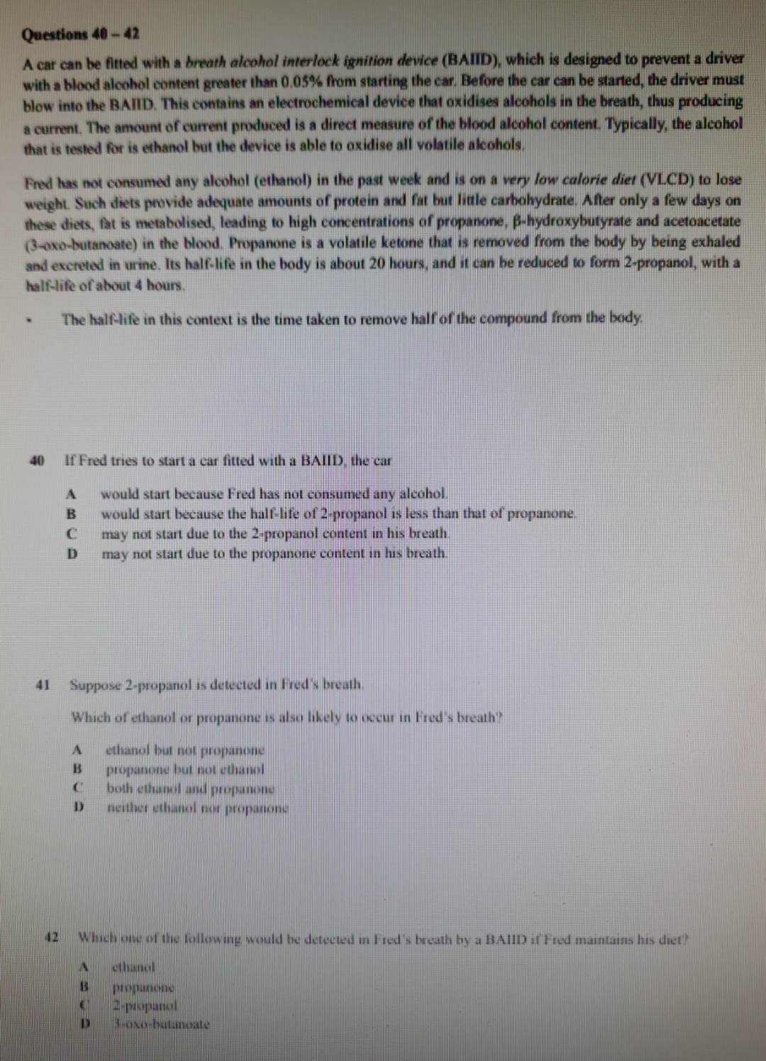 Solved Questions 40-42A car can be fitted with a breath | Chegg.com