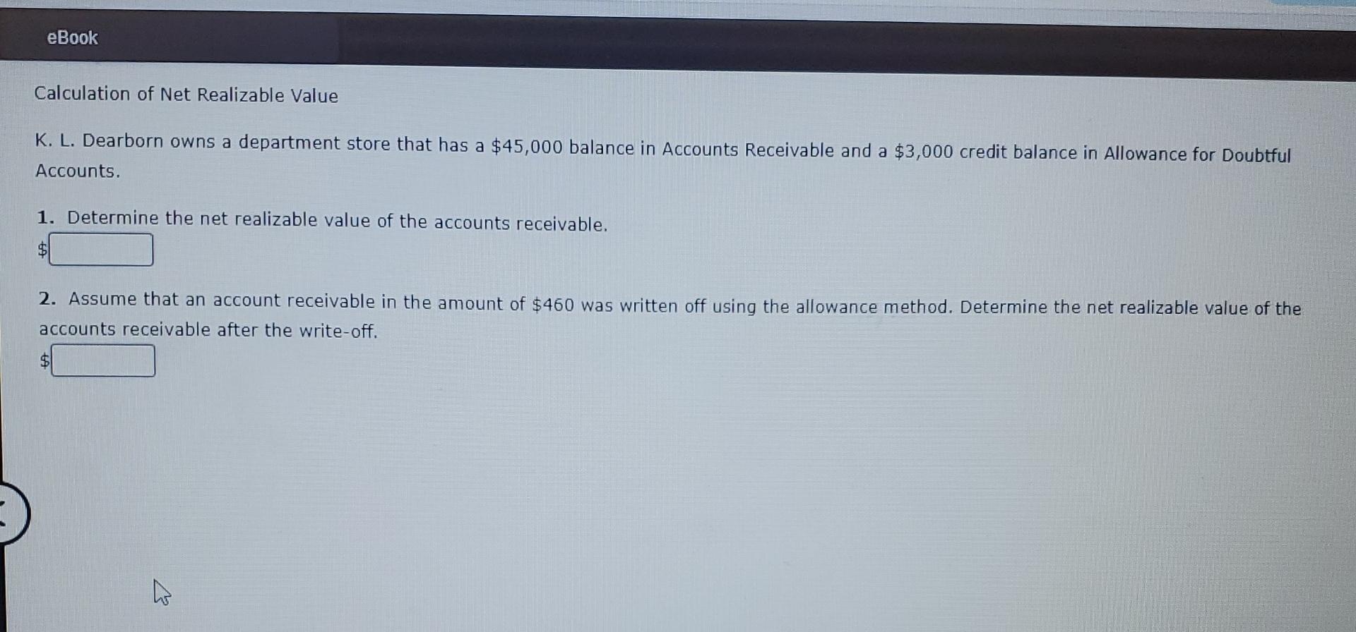 Solved eBookCalculation of Net Realizable ValueK. ﻿L. | Chegg.com