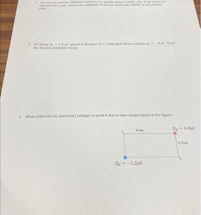 Solved 1. The electric potential difference between two | Chegg.com