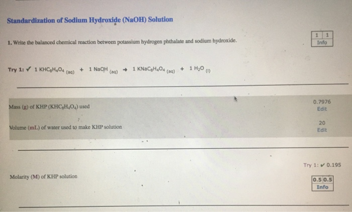Standardization of Sodium Hydroxide (NaOH) Solution | Chegg.com