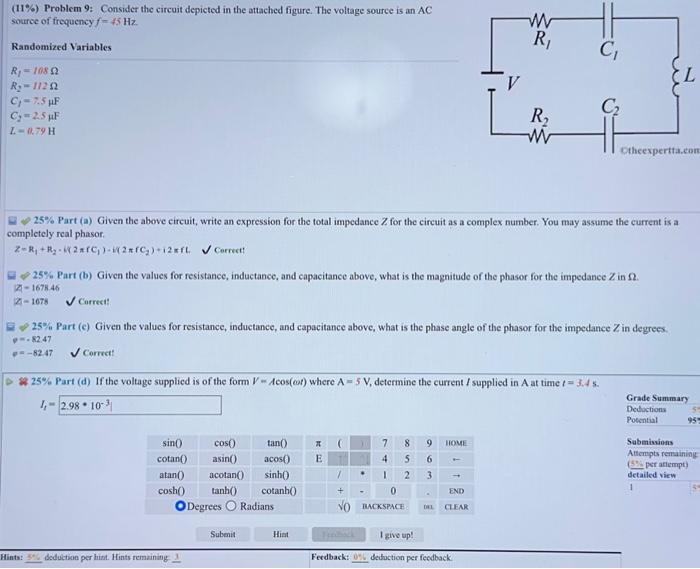 Solved (11\%) Problem 9: Consider the circuit depicted in | Chegg.com