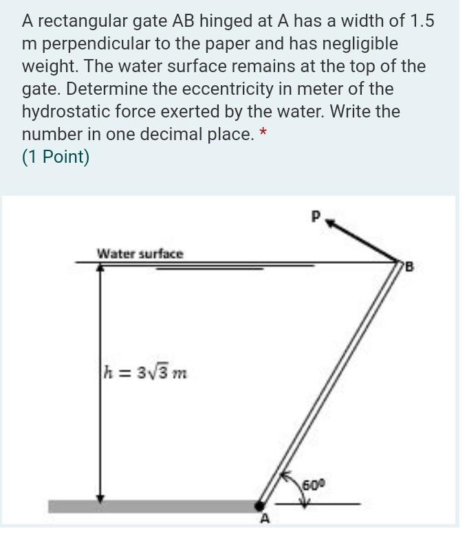 Solved A rectangular gate AB hinged at A has a width of 1.5 | Chegg.com