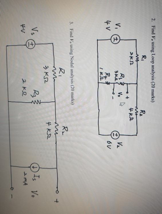 Solved 2. Find V. using Loop analysis (20 marks) RI R2 2kЛ + | Chegg.com