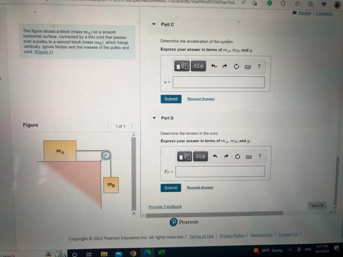 Solved The figure thows a block {mass mA} on a smooth | Chegg.com