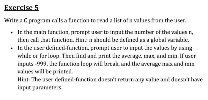 Solved Write a C program calls a function to read a list of | Chegg.com