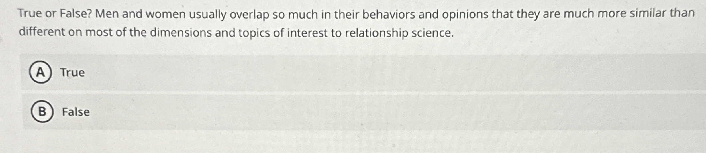 Solved True or False? Men and women usually overlap so much | Chegg.com