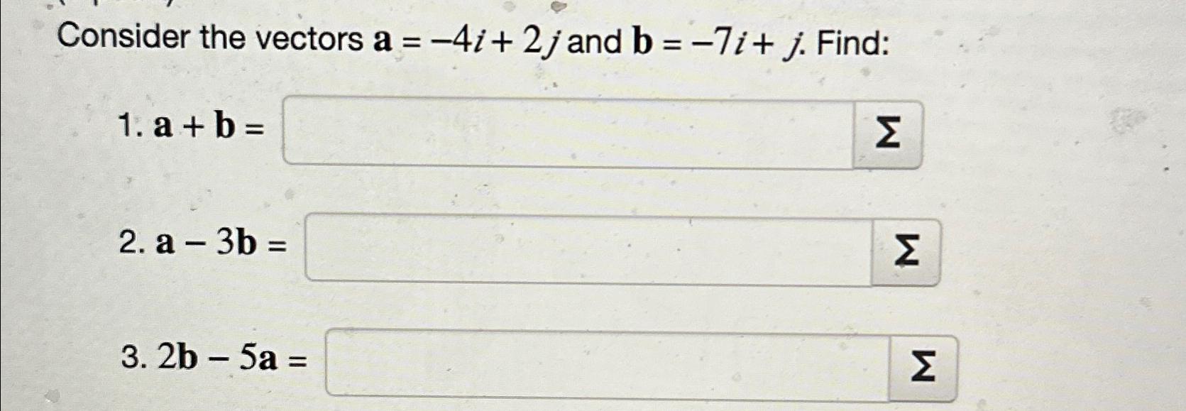 Solved Consider the vectors a=-4i+2j ﻿and b=-7i+j. | Chegg.com