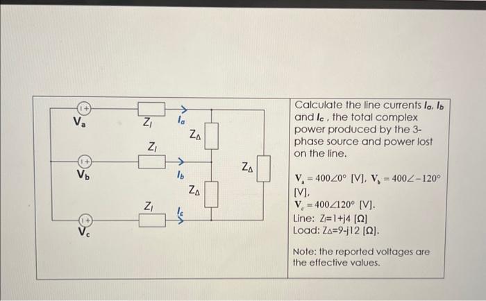 Solved Calculate the line currents Ia,Ib and Ic, the total | Chegg.com
