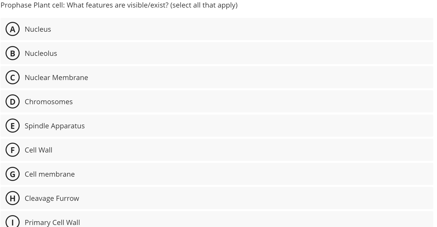 Solved Prophase Plant cell: What features are | Chegg.com