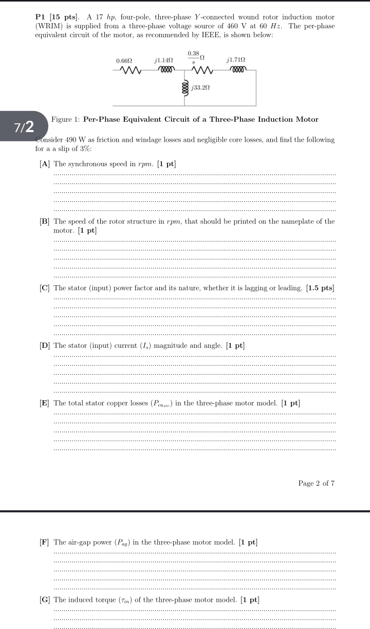 Solved P1 [15 ﻿pts]. ﻿A 17hp, ﻿four-pole, three-phase | Chegg.com