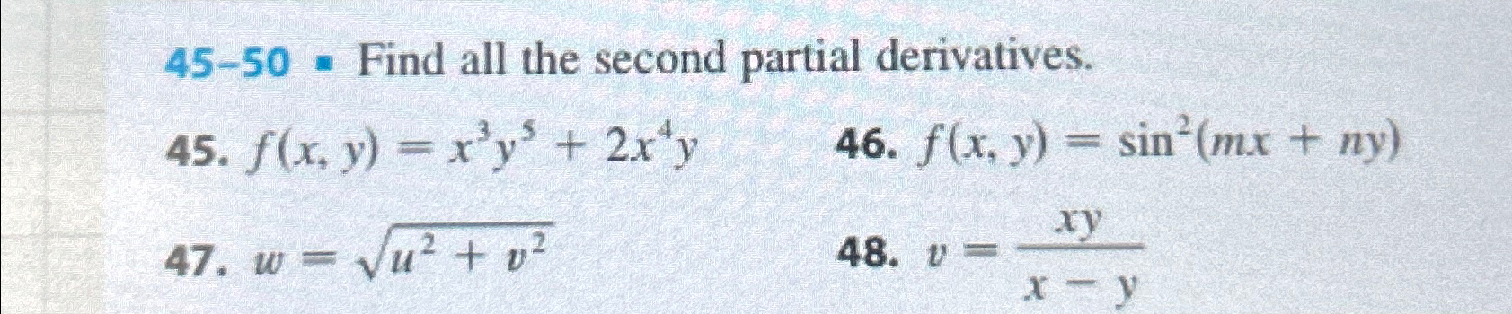 Solved Find all the second partial derivatives.47. w=u2+v22 | Chegg.com