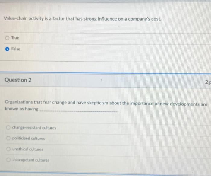 Solved Value-chain activity is a factor that has strong | Chegg.com