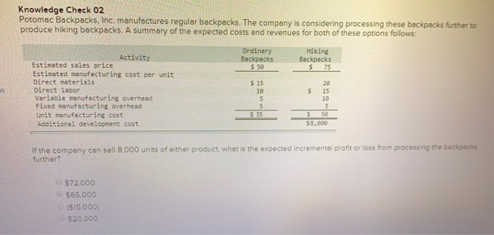 Solved Required information Knowledge Check 01 Which of the | Chegg.com