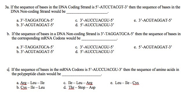 Solved 3a. If the sequence of bases in the DNA Coding Strand | Chegg.com