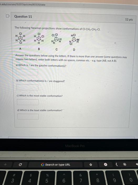Solved The following Newman projections show conformations | Chegg.com