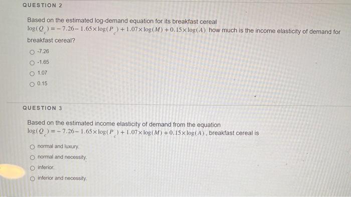 Solved Based on the estimated log-demand equation for its | Chegg.com