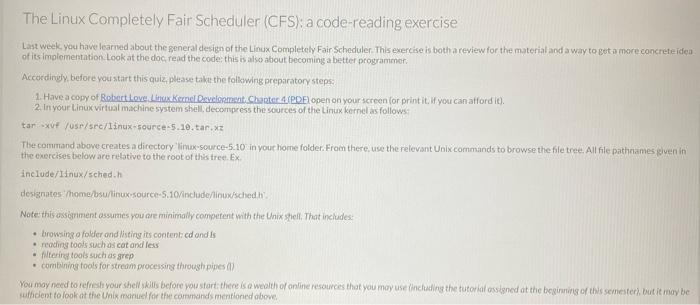 The Linux Completely Fair Scheduler (CFS): a | Chegg.com
