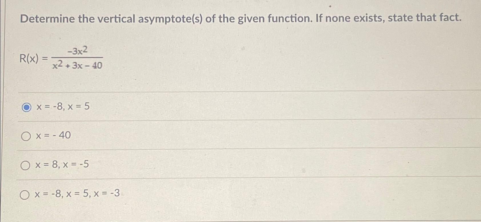 Solved Determine the vertical asymptote(s) ﻿of the given | Chegg.com