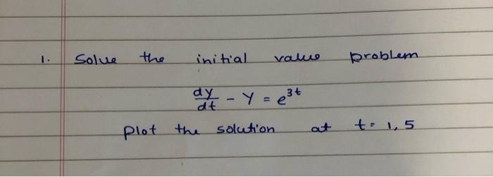 Solve the initial value problem dtdy−y=e3t plot the | Chegg.com