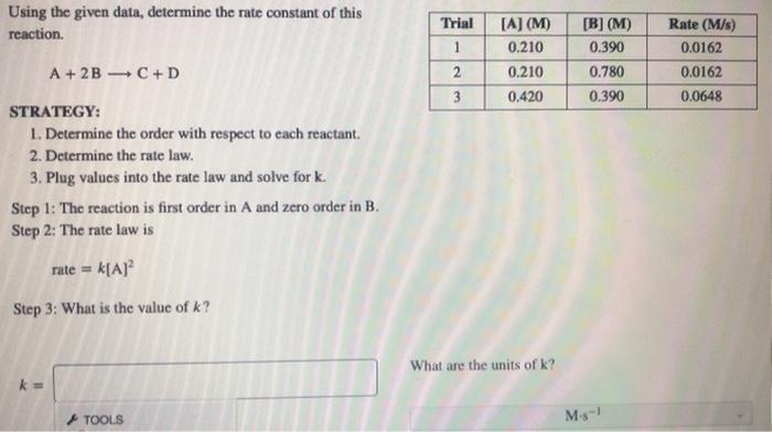 Solved Using the given data, determine the rate constant of | Chegg.com
