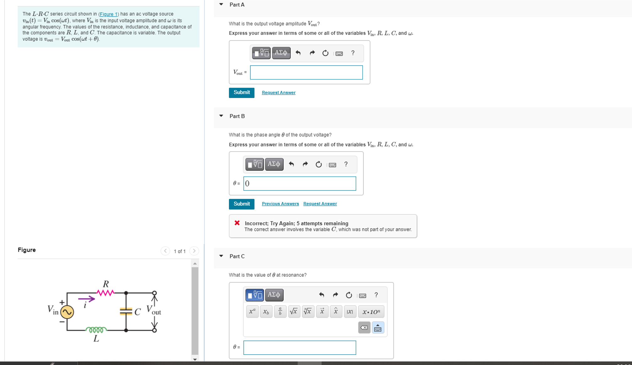 Solved The L-R-C ﻿series circuit shown in (Figure 1) ﻿has an | Chegg.com