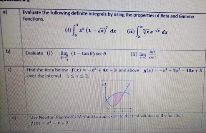 Solved Evaluate the following definite integrals by using | Chegg.com